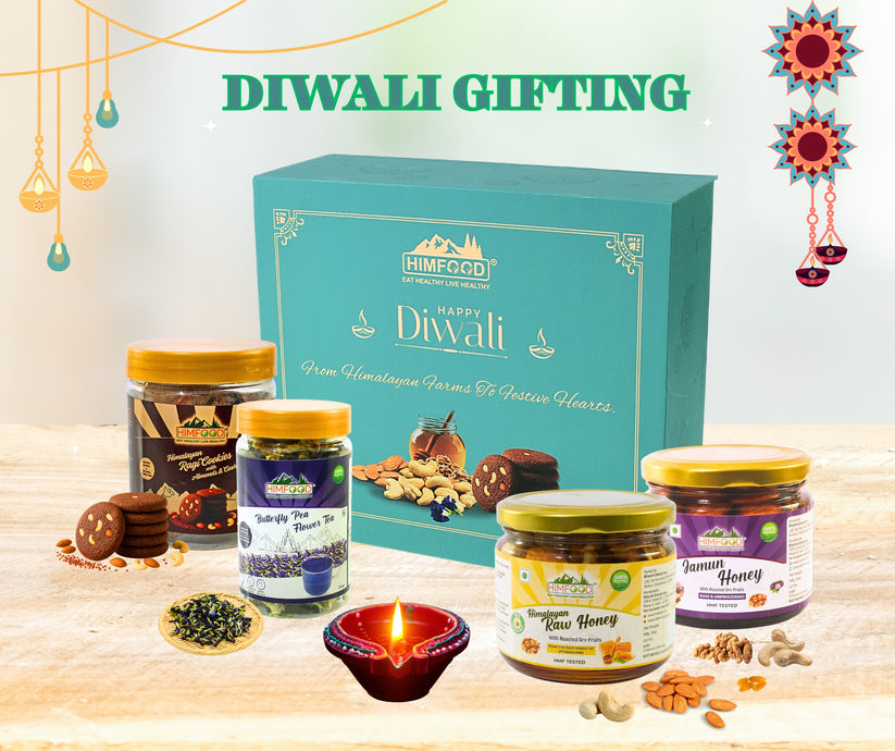 Himalayan Diwali Gift Hamper – Honey with Dry Fruits, Herbal Tea & Rag ...